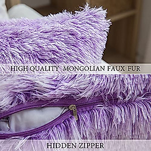 MIULEE Pack of 2 Ultra Soft Fluffy Throw Pillow Covers Decorative Plush Shaggy Double-Sided Faux Fur Pillow Cases Cushions Covers for Sofa Bedroom Car 20x20 Inch Purple Ombre
