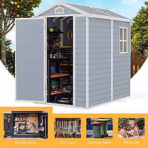 Jolydale 6’x4’ Outdoor Storage Resin Shed, Resin Utility Tool Shed Storage House with Lockable Door, for Backyard, Patio, Garden Bikes and Pool Accessories, Grey
