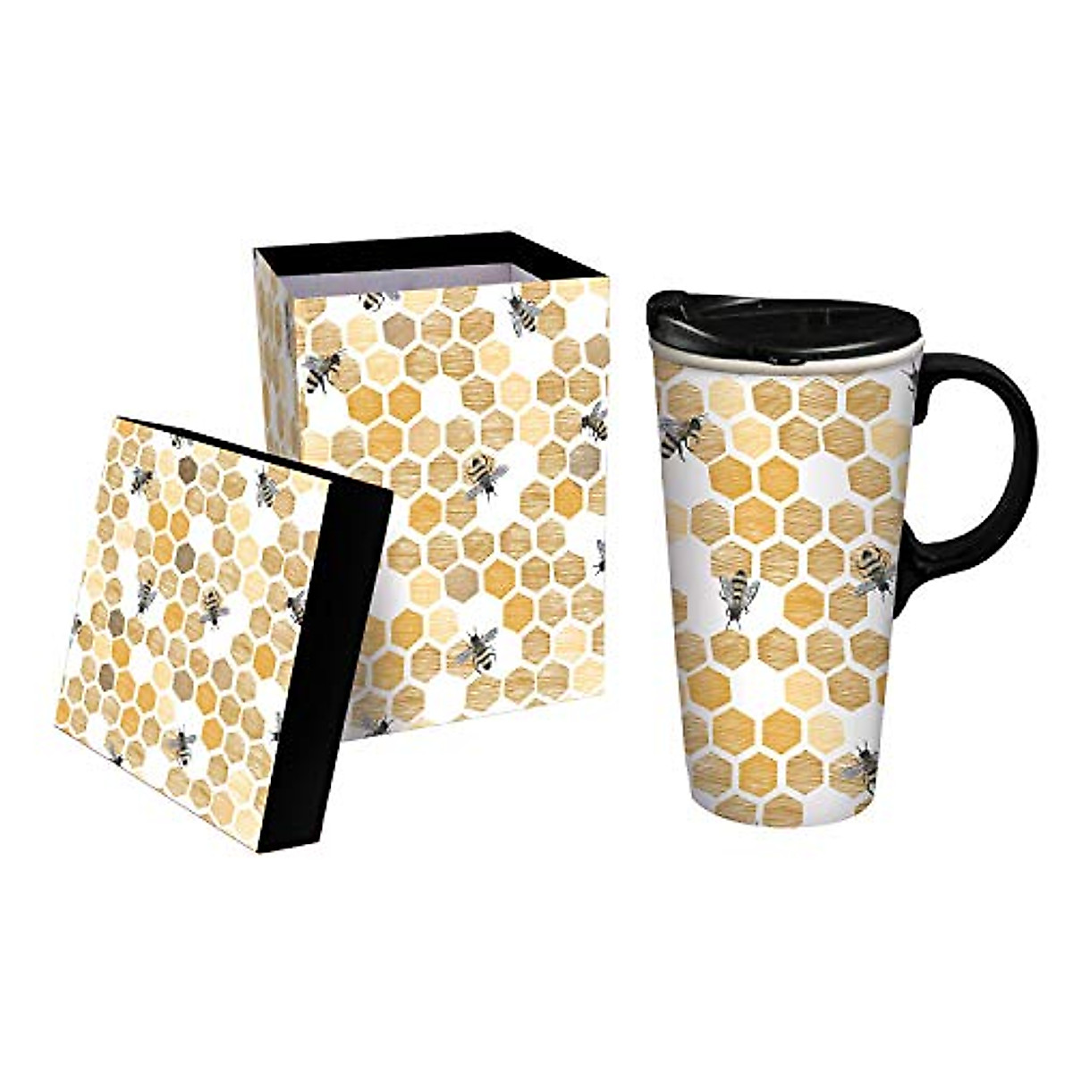 Happy to Bee Home Ceramic Travel Cup - 5 x 7 x 4 Inches