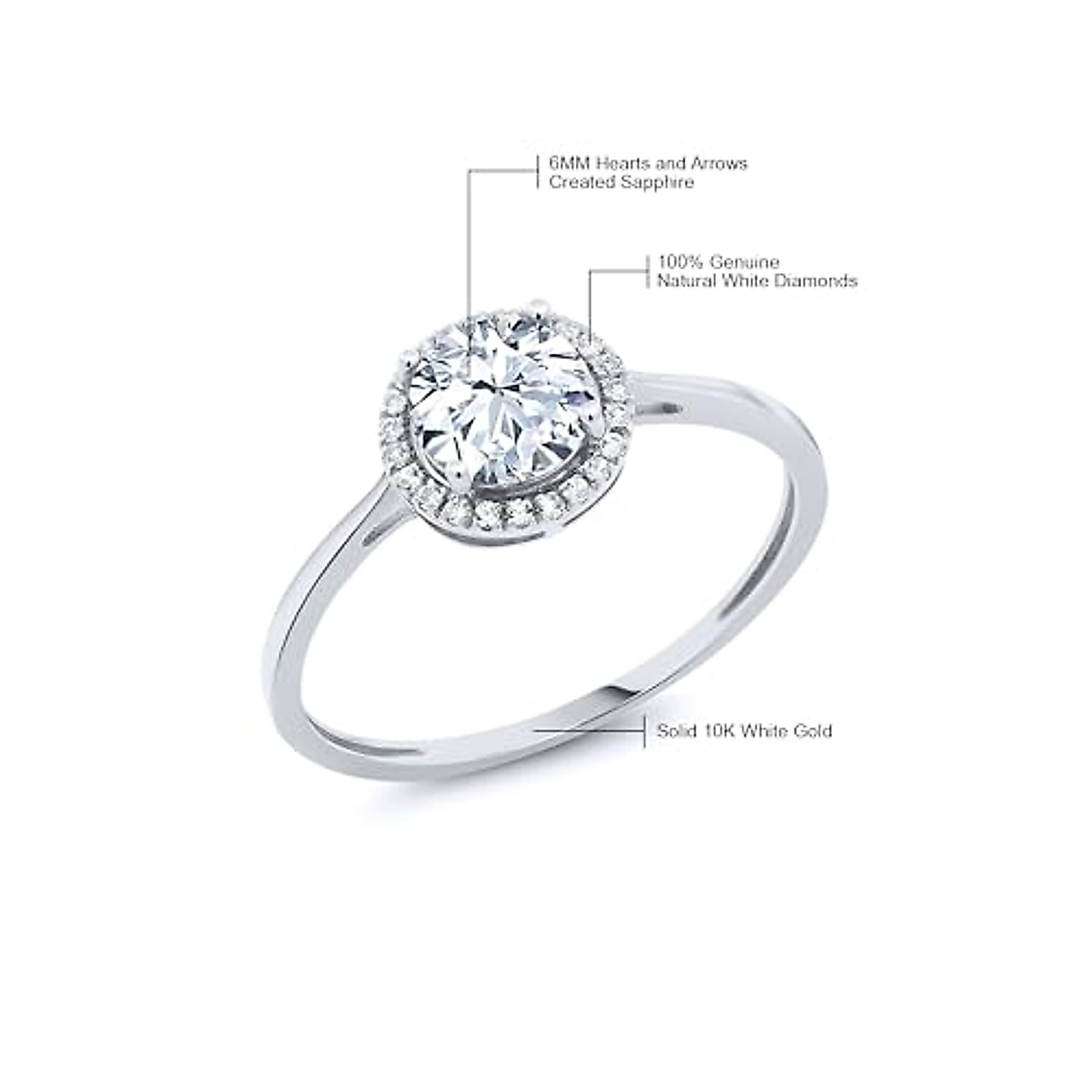 Gem Stone King 10K White Gold Gemstone Birthstone & Diamond Halo Promise Wedding Engagement Ring | Round 6MM | White Gold Ring For Women