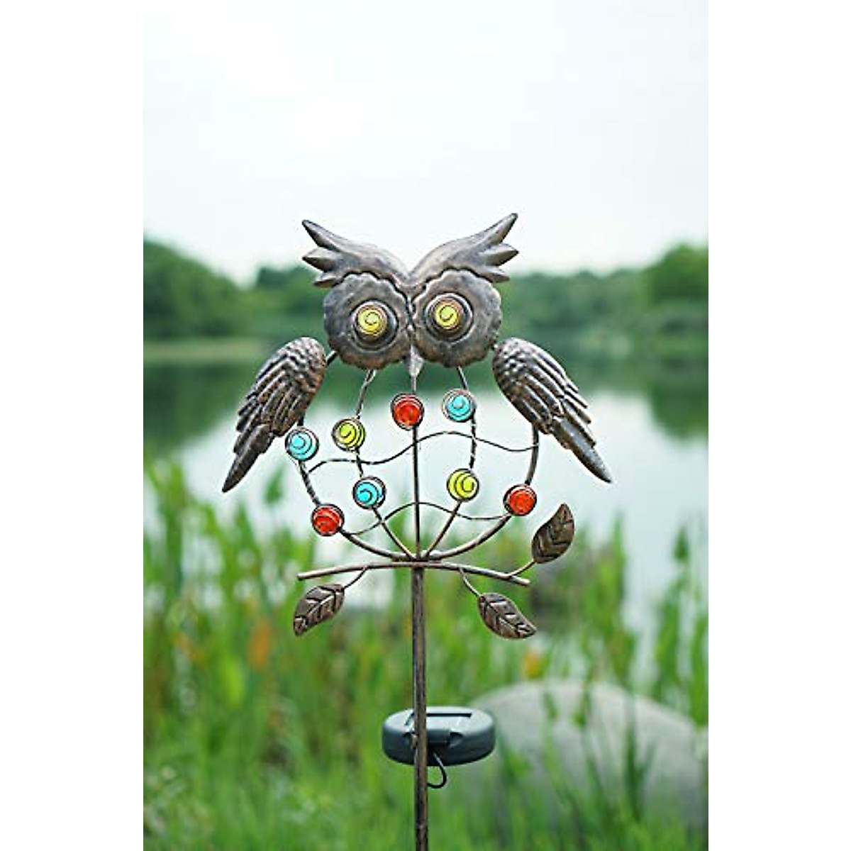 Decorman Outdoor Solar Light Stake - Solar Powered Metal Owl LED Decorative Garden Lights for Walkway, Pathway, Yard, Lawn (Rusty Brown)
