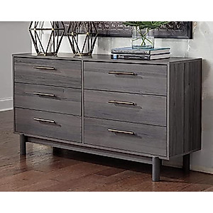 Signature Design by Ashley Brymont Mid-Century Modern 6 Drawer Dresser, Dark Gray