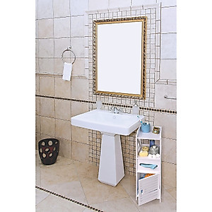 Etna Bathroom Storage Cabinet Tower - Freestanding Restroom Organizer Rack, White Bath Room Shelf Unit with Tissue Holder