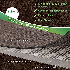 ZYJT Walnut Edge Banding, 1 inch x 50ft roll of Veneer Edge Banding, Pre-glued Flexible Real Wood Tape Banding for Cabinet Repair Furniture Restoration