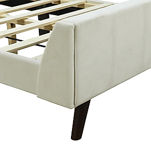 Twin Size Bed Frame,Velvet Upholstery with Headboard and Support Board,No Springs,Non-Slip and Noiseless, Easy Assembly,Beige