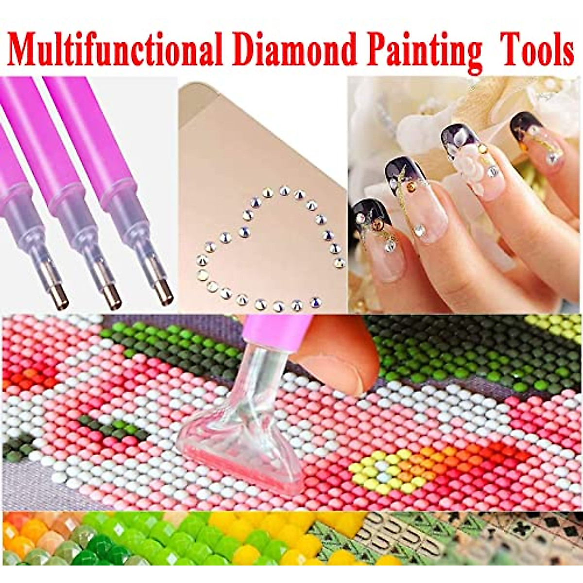 Diamond Painting Accessories & Art Tool-42 Diamond Painting Glue Clay-DIY Embroidery Wax Tacky Kit-3 Stitch Dot Paint Pen for Craft 5D Cross(64 Number Sticker,1 Tray,1 Tweezer,2 Clip,3 Seal Bag)