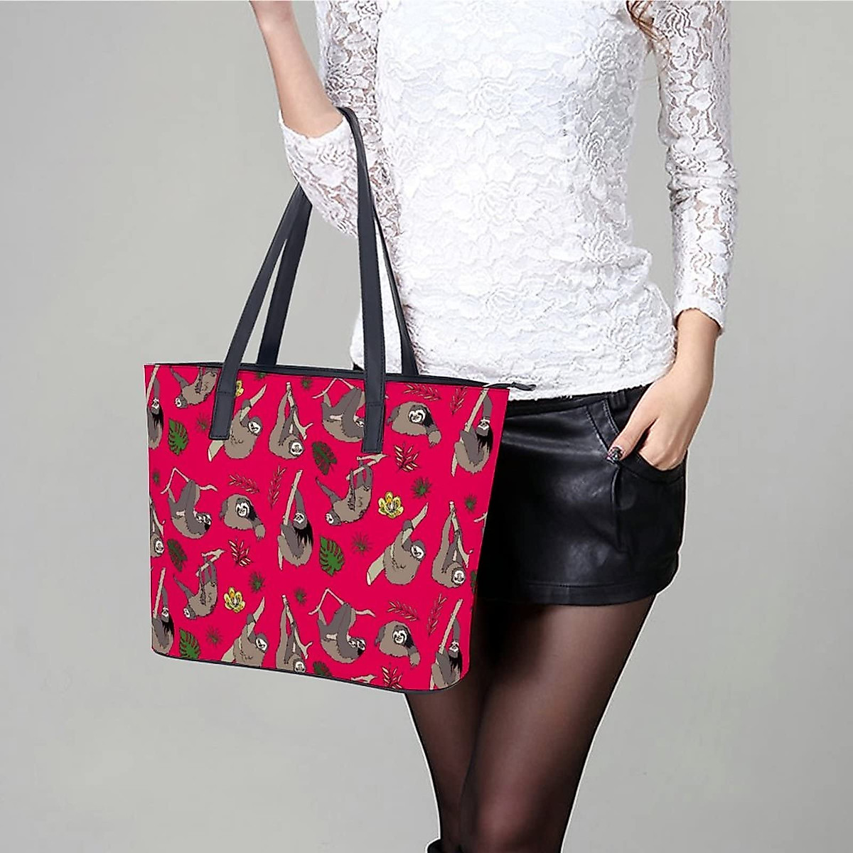 Tropical Sloths Women's Tote Bag PU Leather Shoulder Bag Handbags Purse For Work Shopping Travel