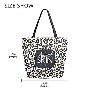 ALAZA Leopard Print Animal Skin Large Canvas Tote Bag Shopping Shoulder Handbag with Small Zippered Pocket