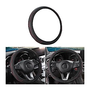 Moly Magnolia Car Steering Wheel Cover, Universal 15 inch Anti-Slip Steering Wheel Cover Trim, Breathable Microfiber Leather Auto Soft Handle Protector, Vehicle Accessories for Men Women (Red)