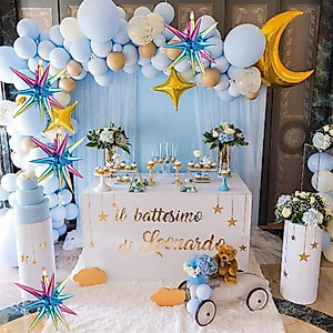 Moukiween 6 Pcs Explosion Star Foil Balloons- 12 Point Star Balloons,Multicolor Starburst Cone Mylar Balloons Spike Balloons for Party Supplies Christmas Birthday Wedding Baby Shower Photo Booth