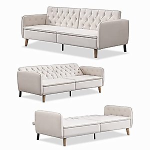Mjkone Convertible Sofa Bed, Modern Velvet Loveseat Couch, Folding Upholstered Sleeper Sofa with Adjustable Backrest & Armrest, Couches for Living Room Apartment Office Small Space