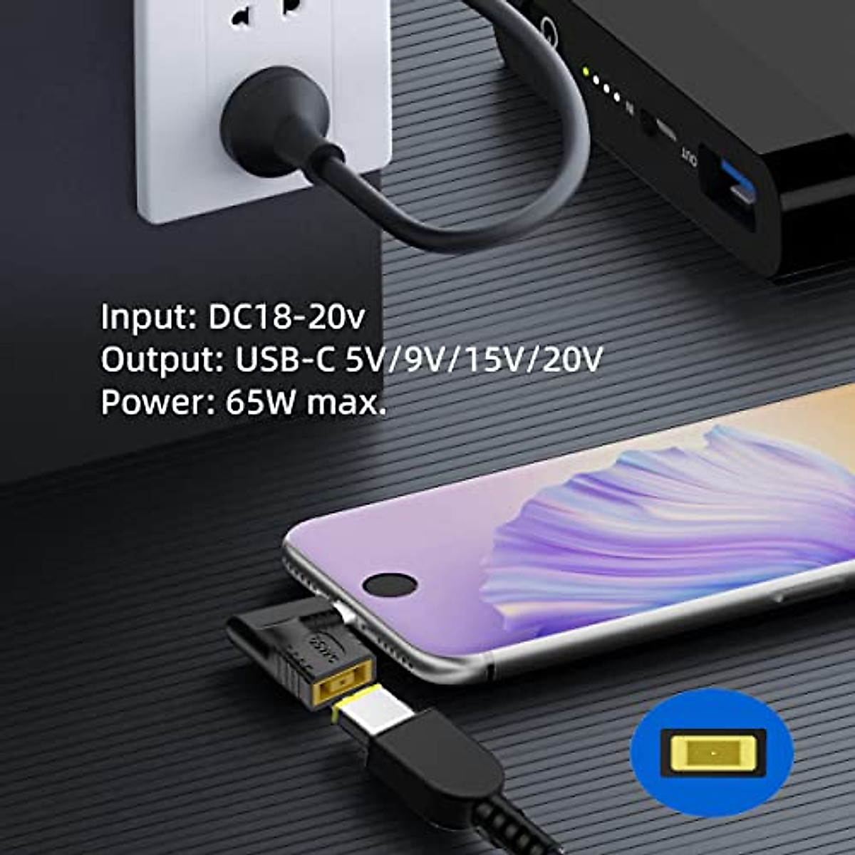 CY Adapter DC 20V 11.0 * 4.5mm Rectangle Input to USB-C Type-C Output 90 Degree Right Angled Power Plug Charge Adapter