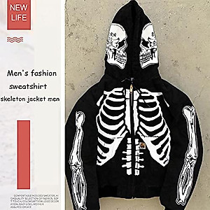 NUFR Skeleton Zip Up Hoodie Skeleton Jacket Black Oversized Streetwear Pullover Sweatshirt for Men, XX-Large