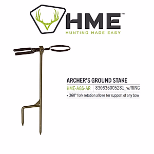 HME High Performance Portable Easy-To-Install Versatile Durable Archer's Ground Bow Stake with 360-Degree Rotating Fork - Arrow Ring Included