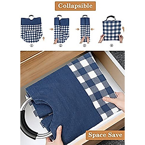 BlissTotes Large Laundry Basket Laundry Hamper Bag Washing Bin Clothes Bag Collapsible Tall With Handles Waterproof Travel Bathroom College Essentials Storage For College Dorm, Family (Blue, M)