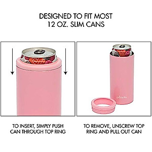 Primula Slim Can Stainless Steel Vacuum Insulated Coozie Cooler for 12 Ounce Skinny Cans, Pink