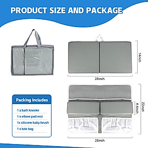 Baby Bath Kneeler and Elbow Rest Pad Set, Super Thick Non-Slip Bathing Kneeling Mat Quick Drying Foldable Knee Pad for Bathing Babies and Toddler Bathing with Toy Organizer Pockets, Gray
