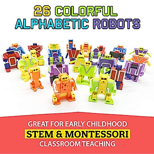 26 Pieces Alphabet Robot Toys for Kids Alpha-Bots Transformers ABC Letters Learning Toys, Toddlers Education Toy, Preschool Montessori Toy, Classroom Prizes Party Favors