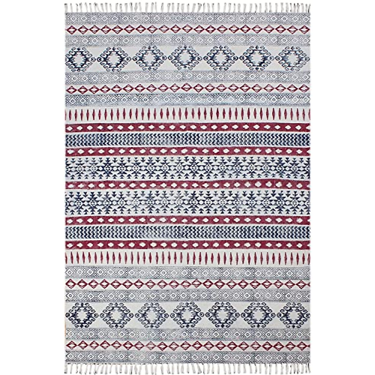 Casavani Hand Block Printed Cotton Dhurrie Geometric Red & Black Area Rug Doormat Floor Rug Indoor Area Rugs for Bedroom Living Room Laundry Room 3x5 Feet
