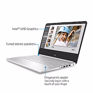 HP 2021 14 inch FHD Laptop Computer, Intel 11th Gen Core i3-1115G4 (Beats i5-8265U), 8GB RAM, 256GB SSD, USB-C, HDMI, HD Webcam, WiFi, Fingerprint Reader, Windows 10 S, Silver, Fairywren Card