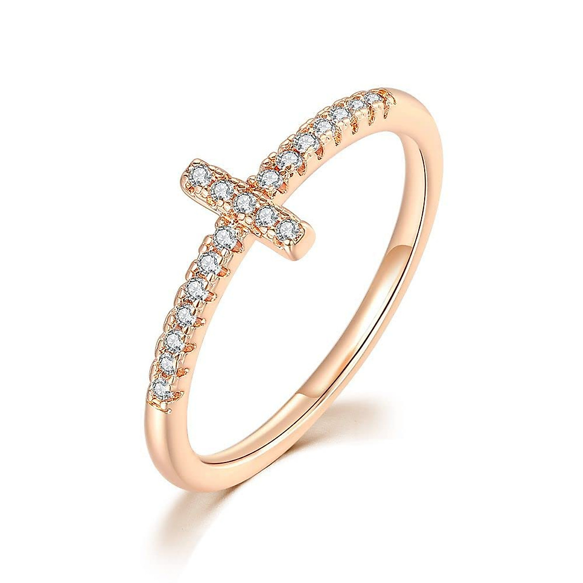 18K Gold Plated Cubic Zirconia Cross Ring For Women Simulated Diamond CZ Statement Ring Jewelry (18K Gold, 9)