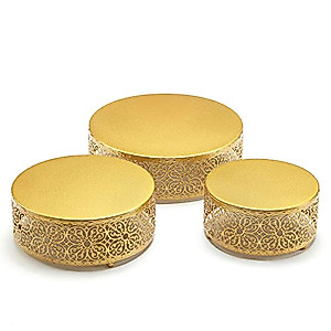 Hotity 3 Sets Cake Stands Round Cake Stand Set Metal Display Cupcake Stands for Dessert, Gold