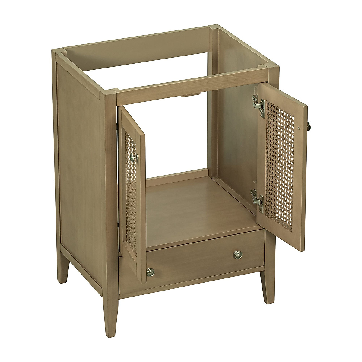 PULLAFUN 24" Bathroom Vanity Without Sink, Base Only, Rattan Cabinet with Doors and Drawer, Solid Frame and MDF Board, Natural