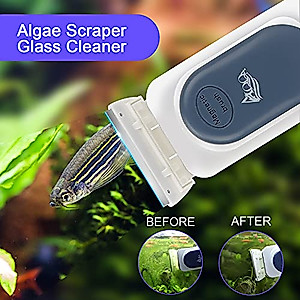 AQQA Aquarium Strong Magnetic Cleaner Brush, Fish Tank Glass Algae Magnet Cleaning Tool Floating Cleaner Scrubber Brush with 2 Detachable Scraper