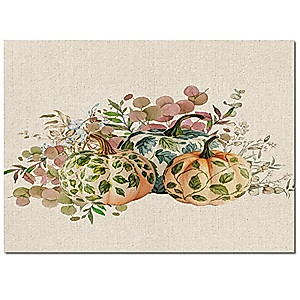 Leaves Pumpkins Large Rectangular Area Rugs 5' x 7' Living Room, Durable Non Slip Rug Carpet Floor Mat for Bedroom Bedside Outdoor Fall Thanksgiving Green Eucalyptus Burlap