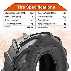 HALBERD Set of 2 15x6.00-6 Tractor Tires Lawn Mower Garden Tires 4PR Great Traction for Garden Tractors Riding Mower Golf Cart Excavators