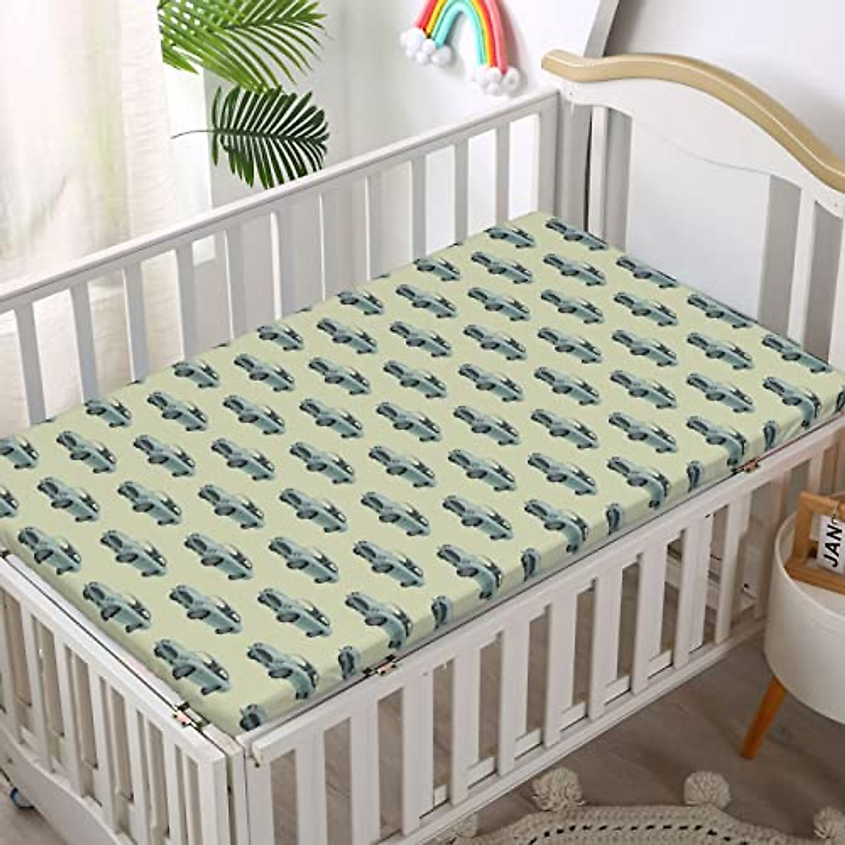 Cars Themed Fitted Crib Sheet,Standard Crib Mattress Fitted Sheet Soft & Stretchy Fitted Crib Sheet-Baby Sheet for Boys Girls, 28“ x52“,Pistachio Green Almond