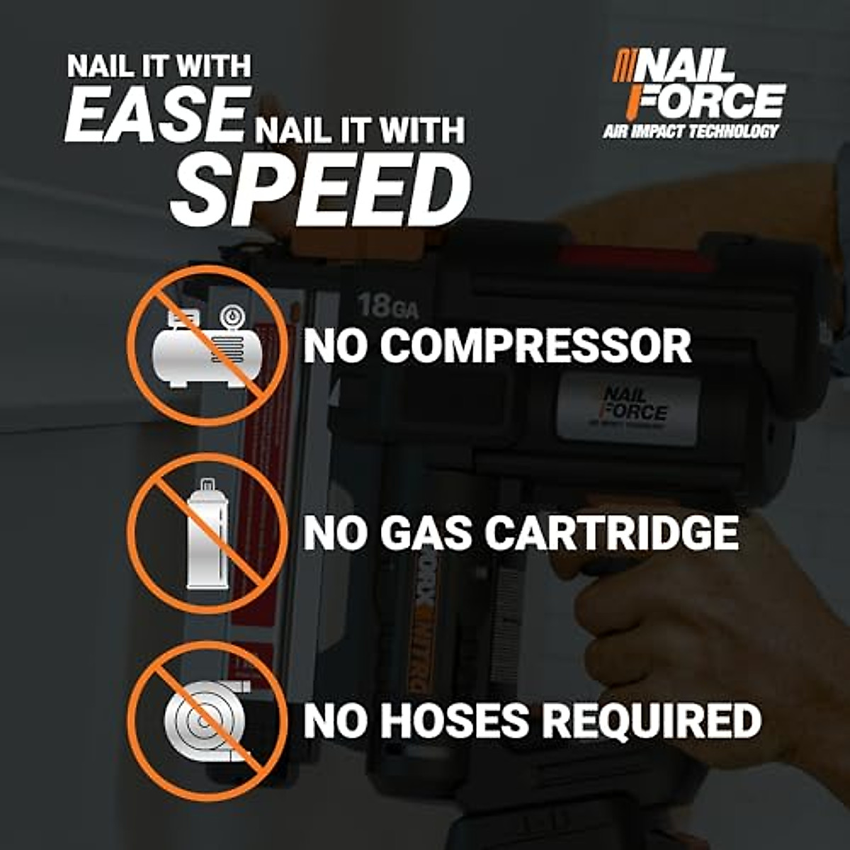 Worx Nitro 20V 18GA Brad Nailer Cordless Fires 80 Nails Per Minute, Cordless Nail Gun Anti-Ejection, Nail Gun Battery Powered Tool-Free Jam Release WX842L.9 Power Share – Tool only