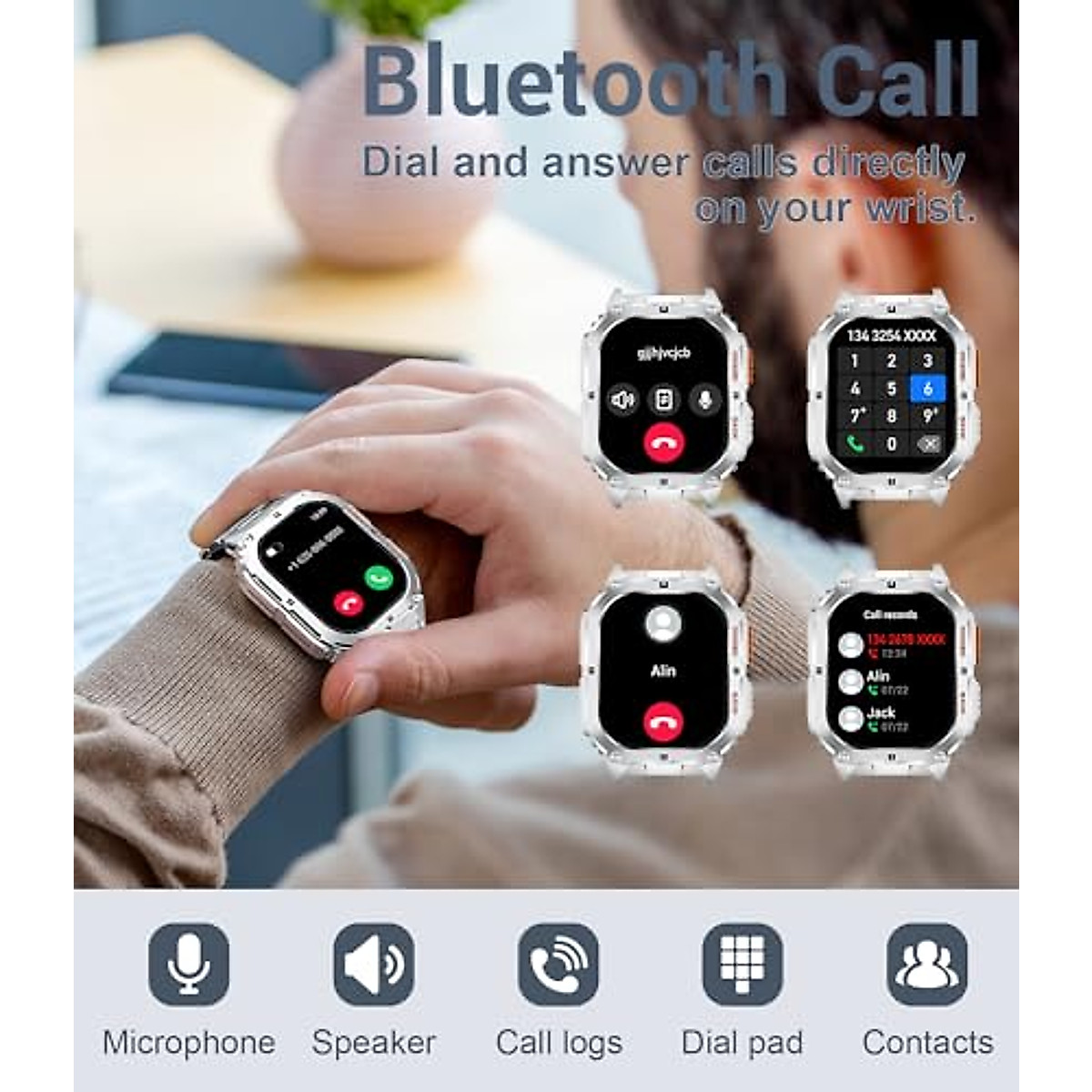 FOXBOX Smart Watch for Men Answer Call/Notification, 1.95" AMOLED Fitness Watch 108 Sport Modes Compass Step Heart Rate Sleep SpO2 BP Monitor, 5ATM Waterproof Military Smartwatch for Android iOS