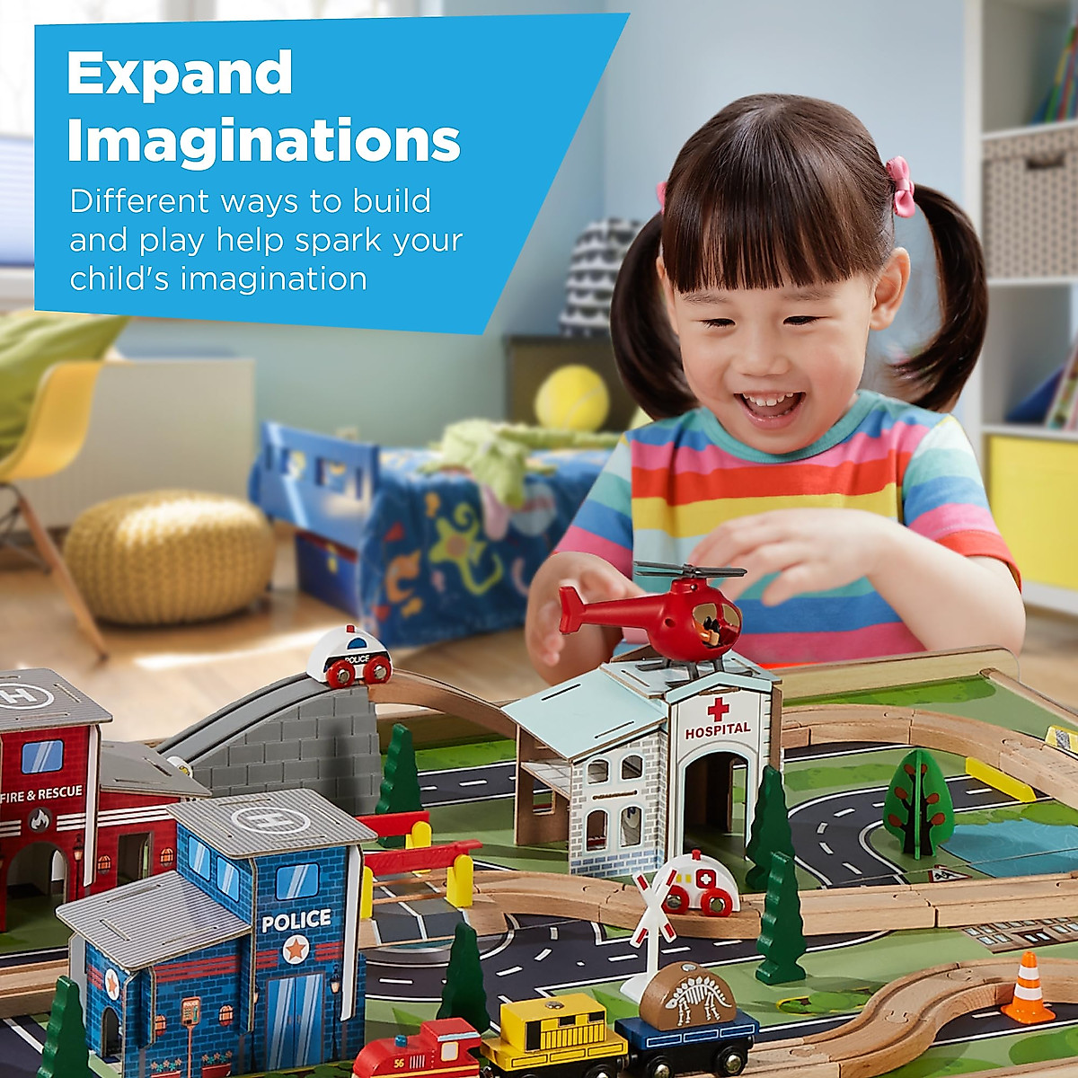 Best Choice Products Large 50in 35-Piece Train Table, Multipurpose Wooden Toy Activity Playset for Children w/Tracks, Reversible Top - Natural