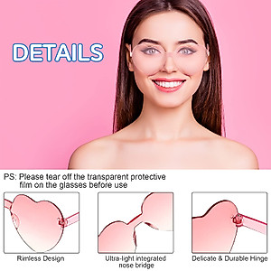 Coume 100 Pairs Rimless Heart Sunglasses Transparent Heart Shaped Glasses Frameless Fashion Women's Sunglasses Eyewear for Party Favor, Pink