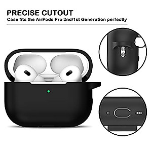 R-fun AirPods Pro 2nd/1st Generation Case Cover with Pompom Keychain, Full Protective Silicone Skin Accessories for Women Girls with Apple AirPods Pro 2022/2019 Charging Case(Black)