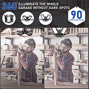 LED Garage Light 2 Pack, Deformable Garage LED Light 360° Illuminator Ultra Bright, 100W 6500K LED Garage Ceiling Lights with 5 Adjustable Panels E26/E27 for Garage Basement Bay Workshop