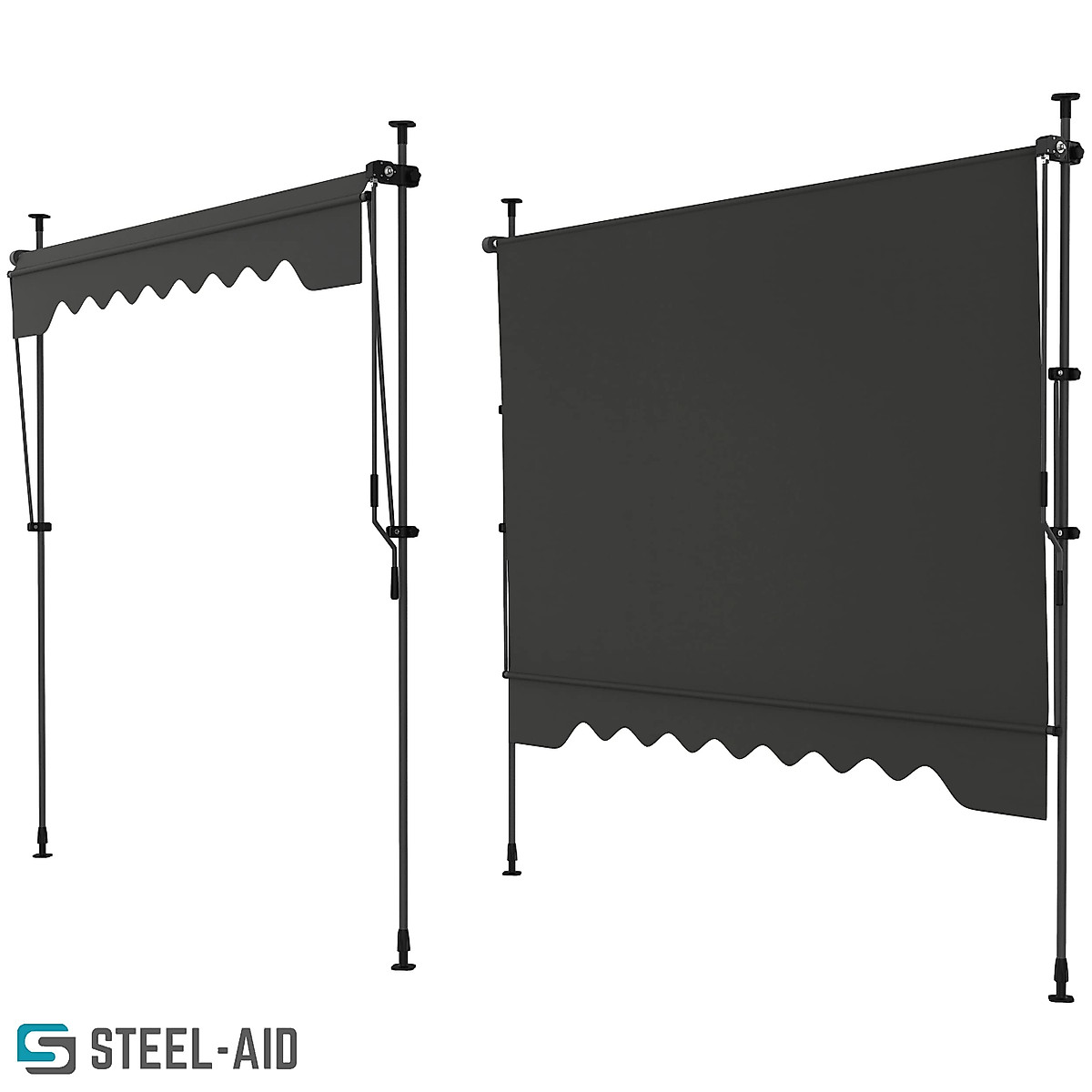 STEELAID Manual Retractable Awning – 59” Non-Screw Outdoor Sun Shade – Adjustable Pergola Shade Cover with UV Protection – 100% Polyester Made Outdoor Canopy – Ideal for Any Window or Door