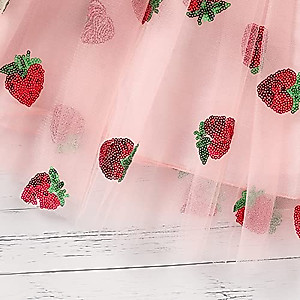 Toddler Baby Girls Tutu Dress Sleeveless Floral Print Layered Tulle Dress Little Girl Princess Dresses with Flower Headband (Strawberry, 1-2 T)