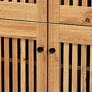 BOWERY HILL Modern Oak Brown Finished Wood 4-Door Shoe Storage Cabinet