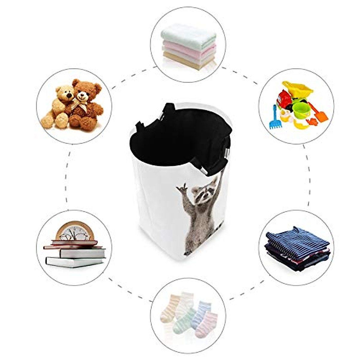 Tarity Funny Rock Raccoon Laundry Hamper 52L Large Laundry Baskets Oxford Collapsible Dirty Clothes Tote Storage Bag with Handles Foldable Washing Basket Bin for Bedroom Bathroom Closet