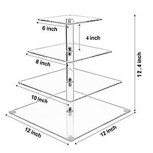 BLBYHO 4 Tier Acrylic Cupcake Tower Stand, Clear Square Dessert Treat Display, Cake and Cupcake Stand Set, Candy Bar Party Décor, Bases Para Cupcakes for Birthday Wedding Party…