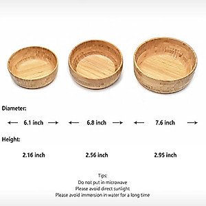 GinSent Bamboo Salad Bowls Set, 3 Pack Stackable Salad Serving Bowls, Eco Friendly Natural Wooden Bowls For Food, Salad, Fruit, Rice, Pasta, Soup, Cereal, Snack and Nuts