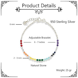Simbolik Silver 7 chakra bracelet for women, made with 950 sterling silver and natural agate (7 Chakra Bracelet Model 2)