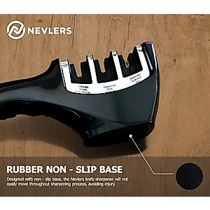Nevlers 3 in 1 Kitchen Knife Sharpener with Cut Resistant Gloves | Knife Sharpeners for Kitchen Knives Preps, Repairs, Sharpens | Blade Sharpener with Diamond, Ceramic & Tungsten Steel Slots (Black)