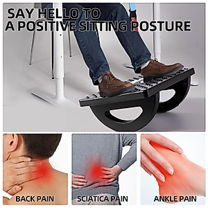 Foot Rest Under Desk at Work, Rocking Foot Nursing Stool, Ergonomic Desk Footrest with Roller Massage for Pressure Relief, Rocker Balance Board Comfortable Leg Rest for Office & Home (Black)