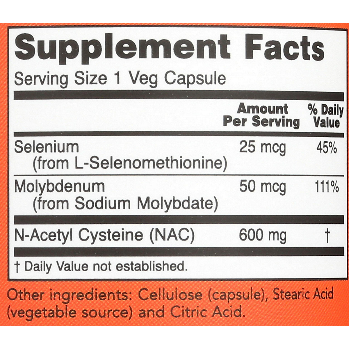 Now Foods Nacacetyl Cysteine 600mg Capsules, 100 CT