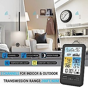 KALEVOL Weather Stations Indoor Outdoor Thermometer Wireless Color Display Temperature Humidity Monitor with Atomic Clock and Adjustable Backlight, Weather Thermometers with Barometer and Moon Phase…