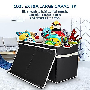 VICTORICH Toy Box Chest for Boys Girls, Kids Toy Box Storage Extra Large Toy Bin Organizers Baby Toy Baskets with Lid for Clothes, Blanket, Nursery, Playroom, Bedroom, Stuffed Animals, Black