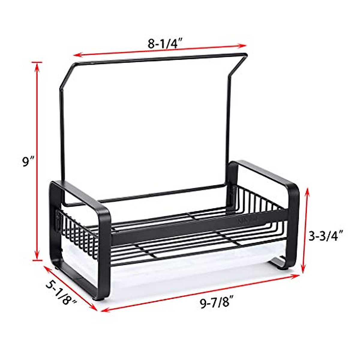 JUXYES Stainless Steel Sponge Holder with Dishcloth Drying Rack, Kitchen Sink Organizer Caddy Tray Sponge Brush Soap Holder with Removable Drain Tray for Kitchen (L, Black)